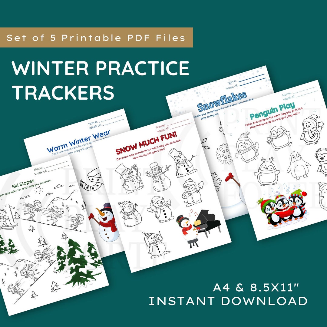Winter Printable Music Practice Trackers, Piano Lessons Fun, Printable ...
