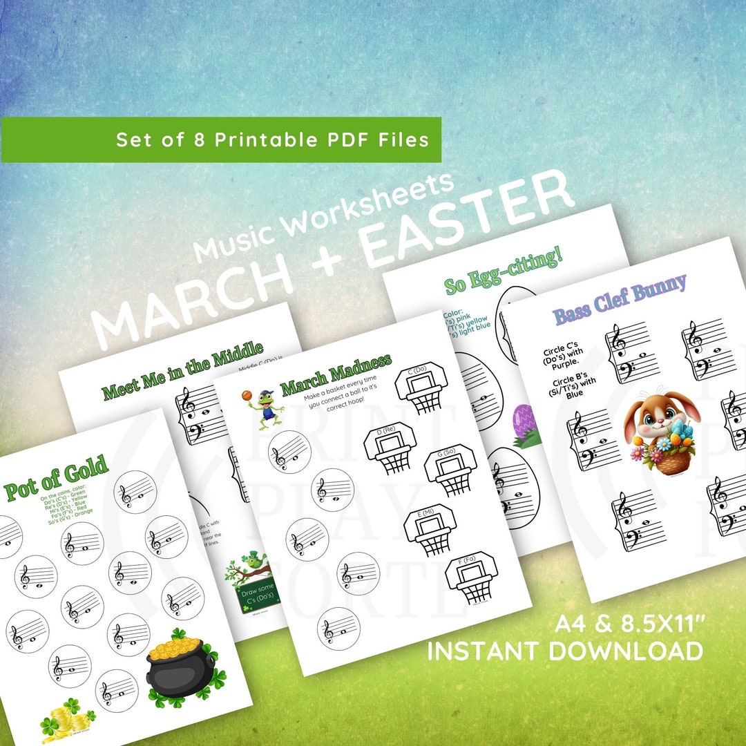 Printable Music Theory Worksheets March, March Madness, Easter ...