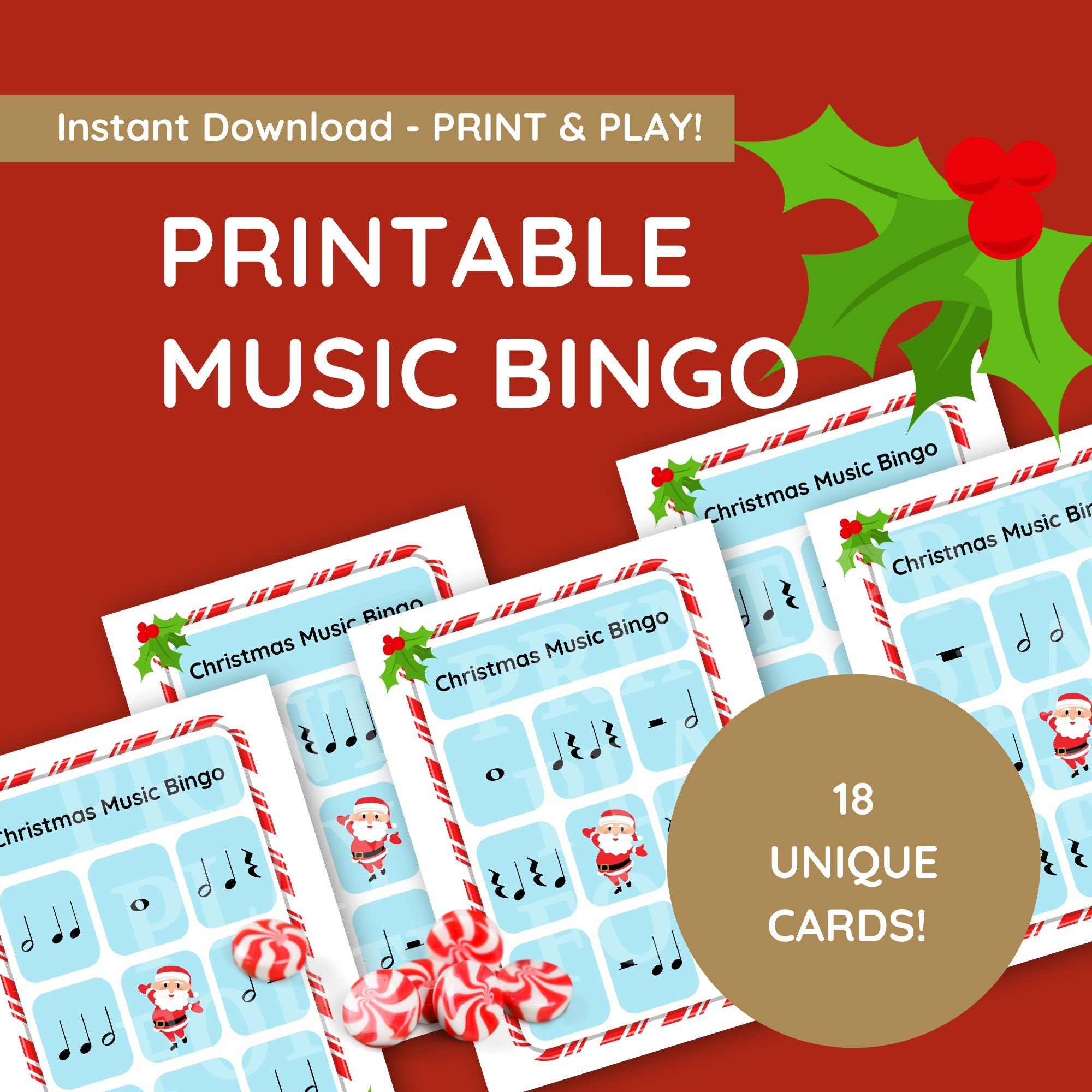 Printable Christmas Music Bingo Game, Christmas Music Activity ...