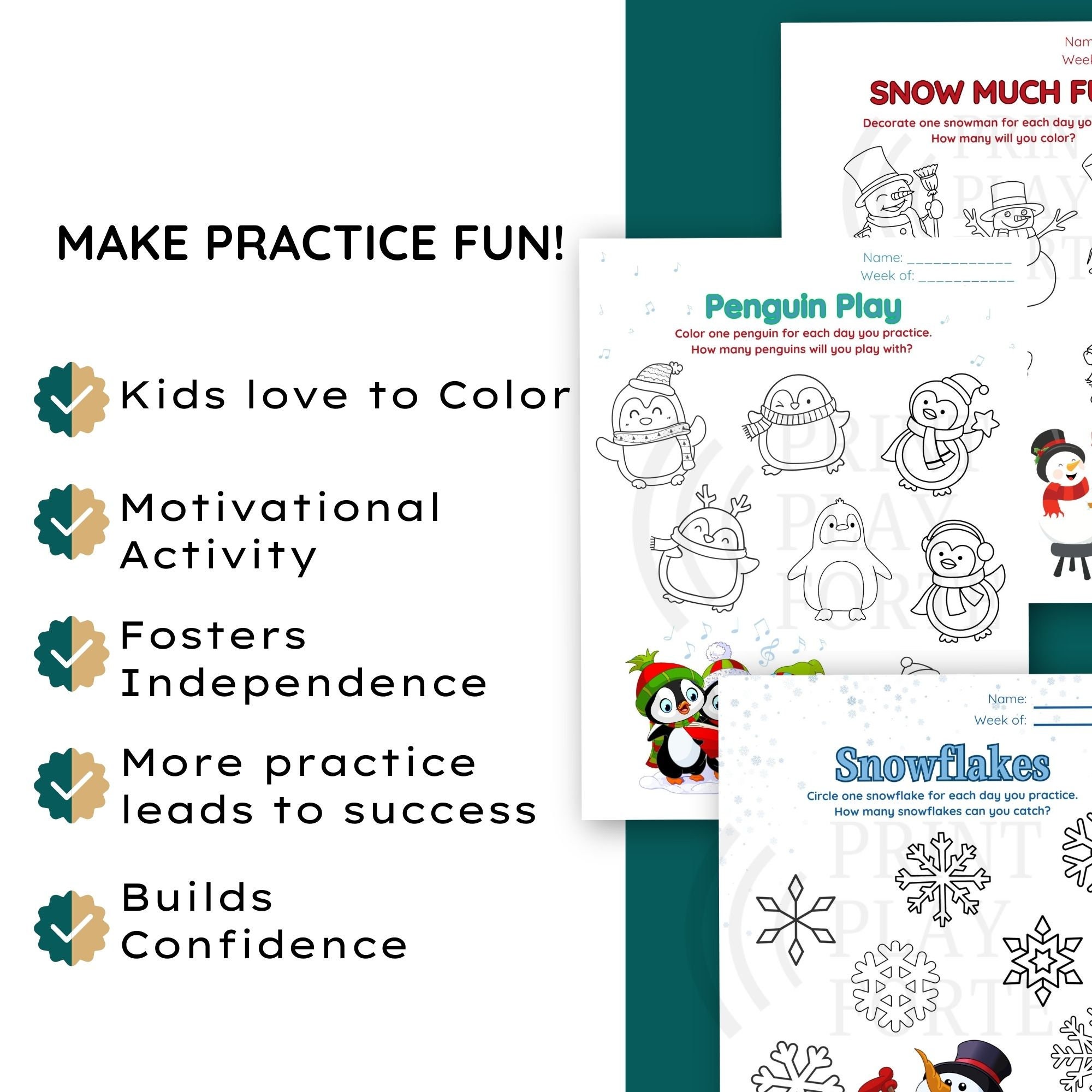 Winter Printable Music Practice Trackers, Piano Lessons Fun, Printable ...