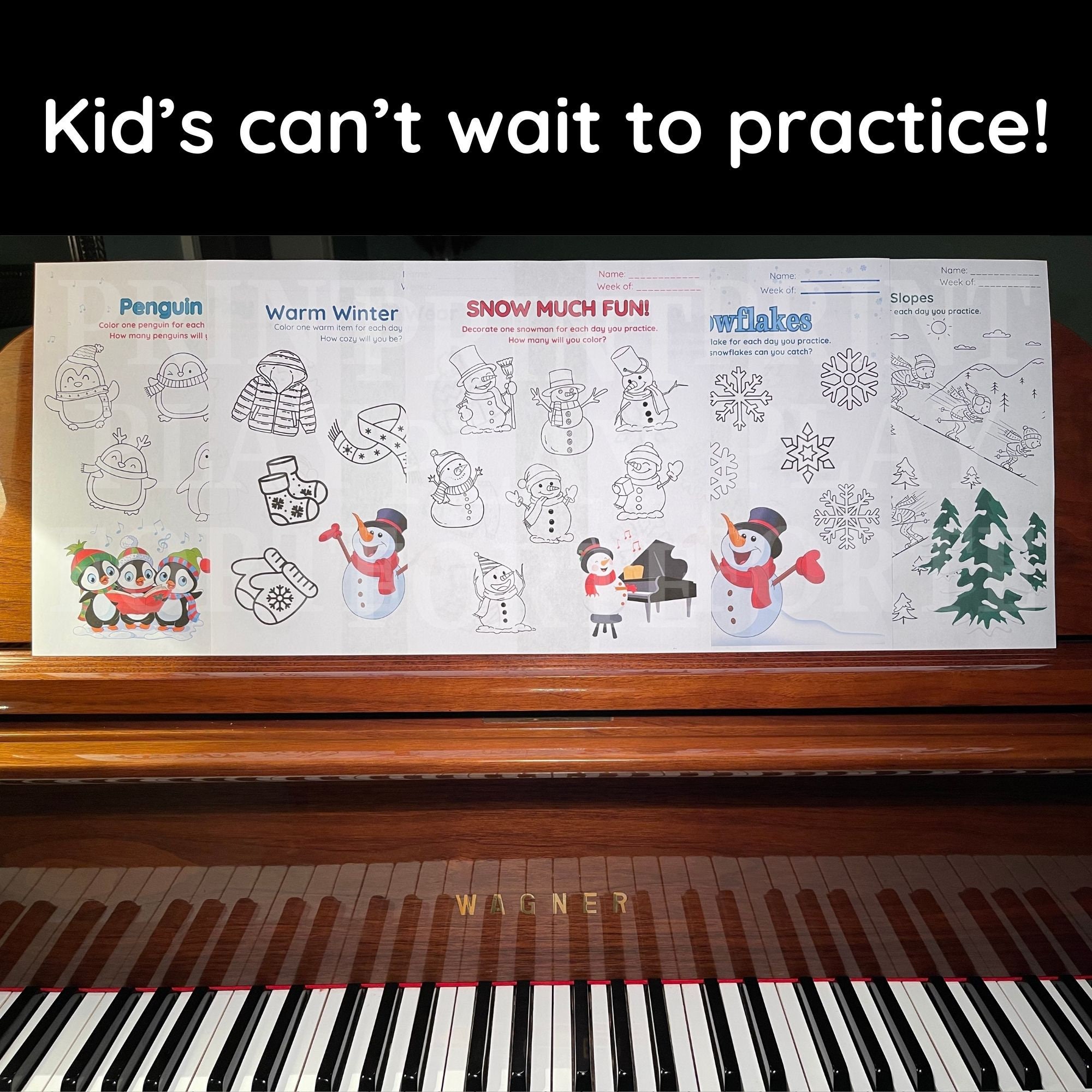 Winter Printable Music Practice Trackers, Piano Lessons Fun, Printable ...