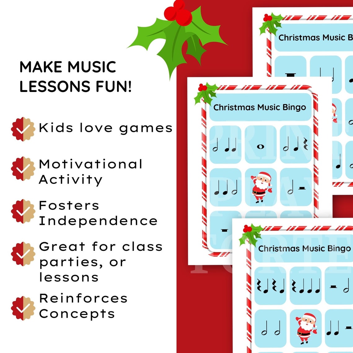 Christmas Music Bingo Game, Classroom Activity (digital Download) - Etsy