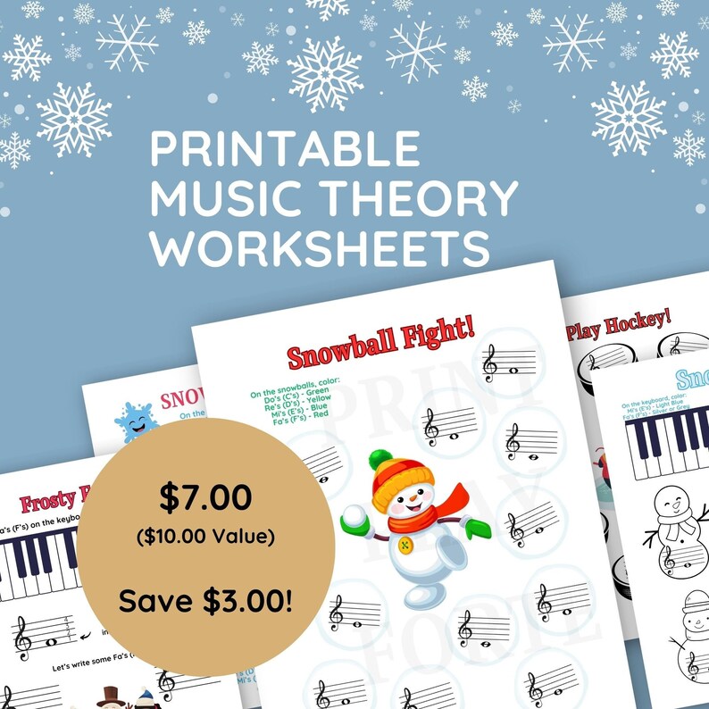 Winter Music Theory Worksheets, Beginner Piano Lessons (printable PDF ...