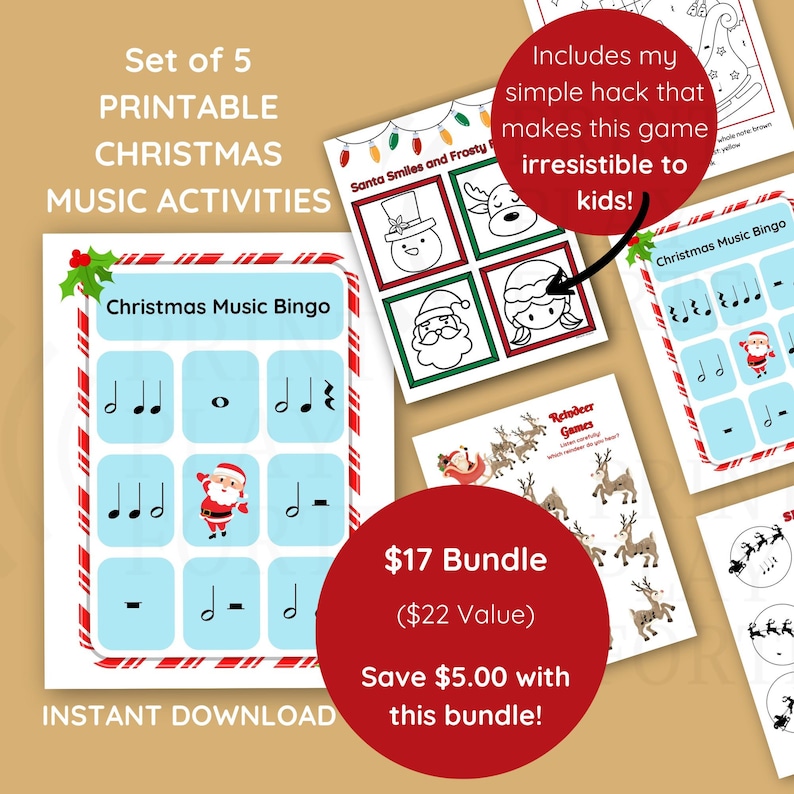 Printable Christmas Music Games, Holiday Music Class, Preschool Music ...