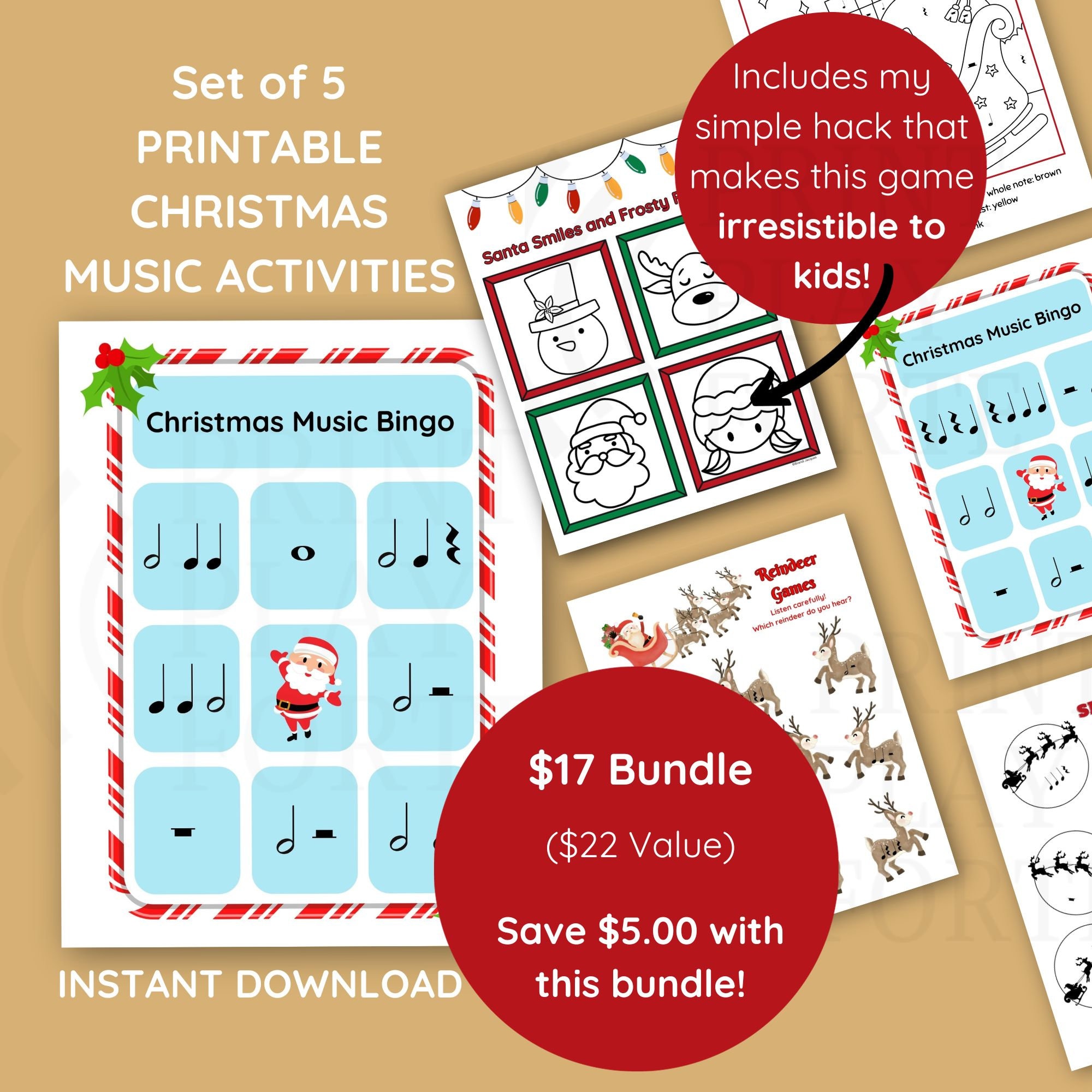 Printable Christmas Music Games, Holiday Music Class, Preschool Music ...