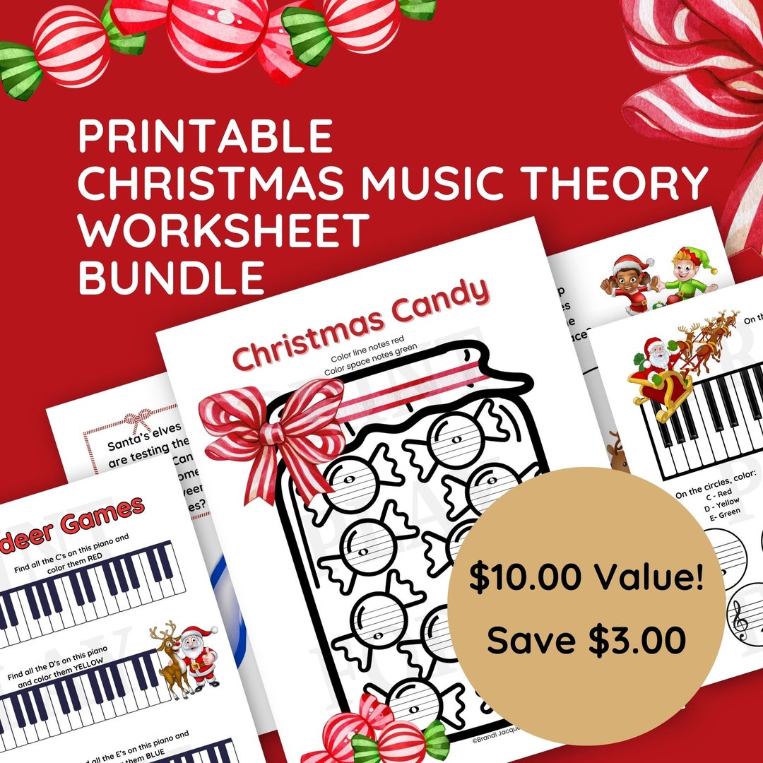 Printable Christmas Music Theory Worksheet Bundle, Piano Music Lesson ...