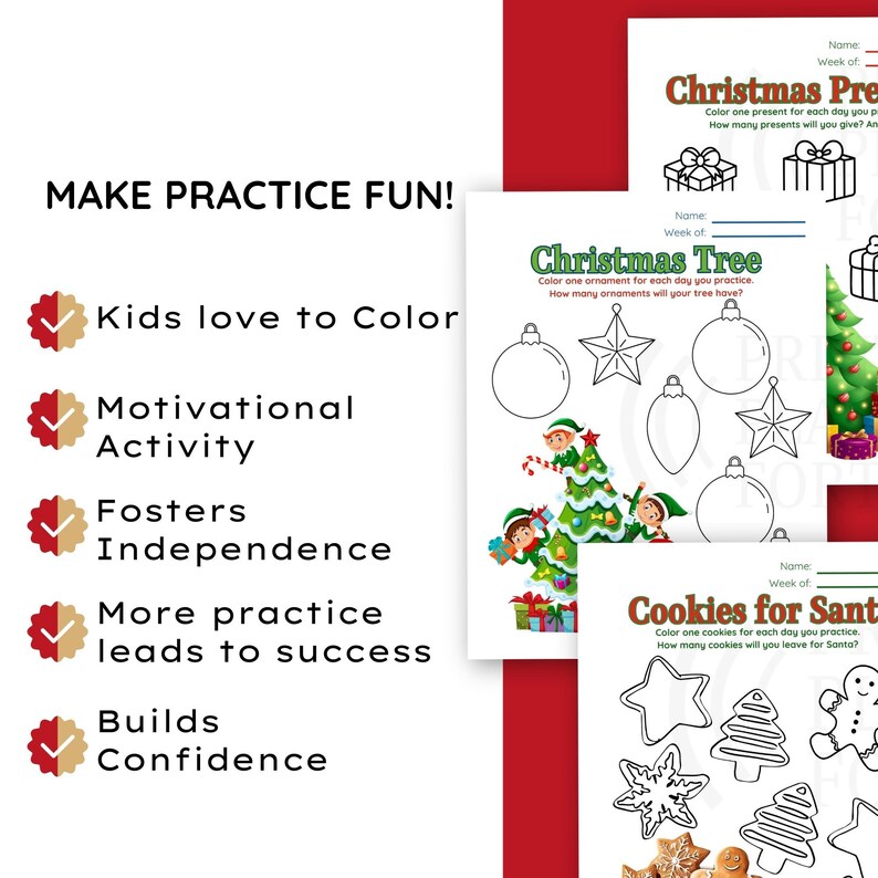 Christmas Music Practice Trackers, Holiday Coloring Pages (digital ...