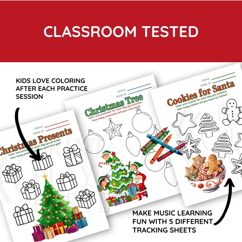 Christmas Music Practice Trackers, Holiday Coloring Pages (digital ...