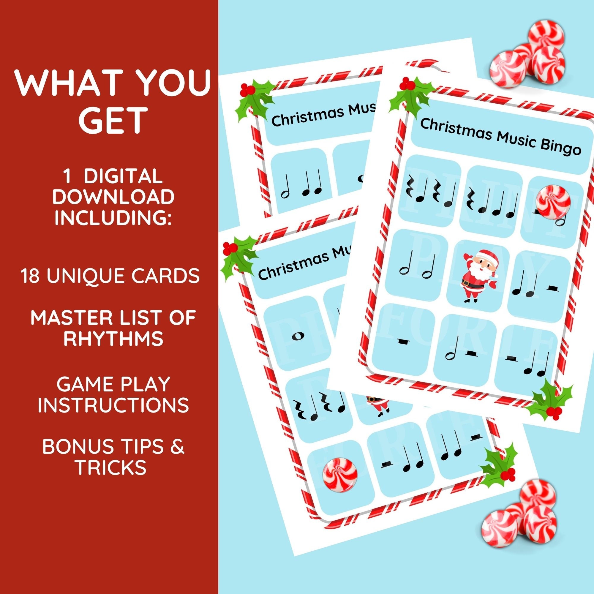 Printable Christmas Music Bingo Game, Christmas Music Activity ...