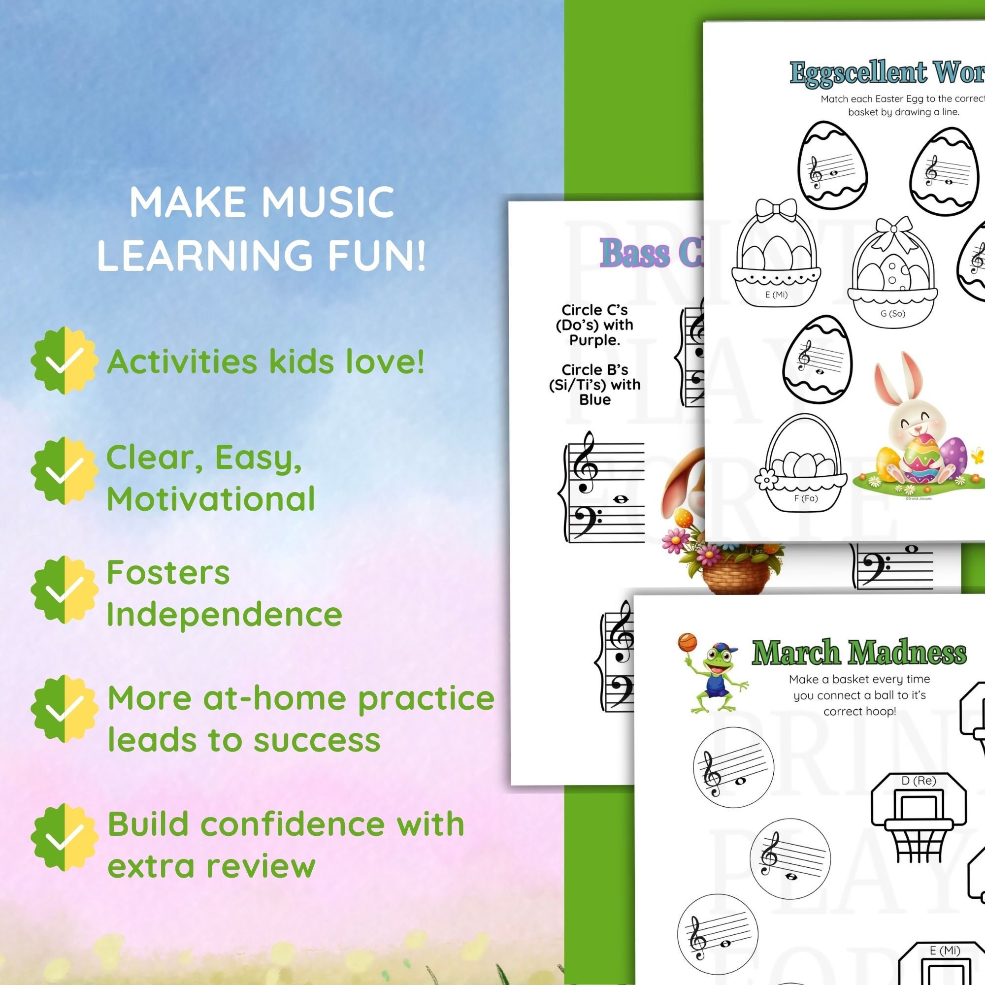 Printable Music Theory Worksheets March, March Madness, Easter ...
