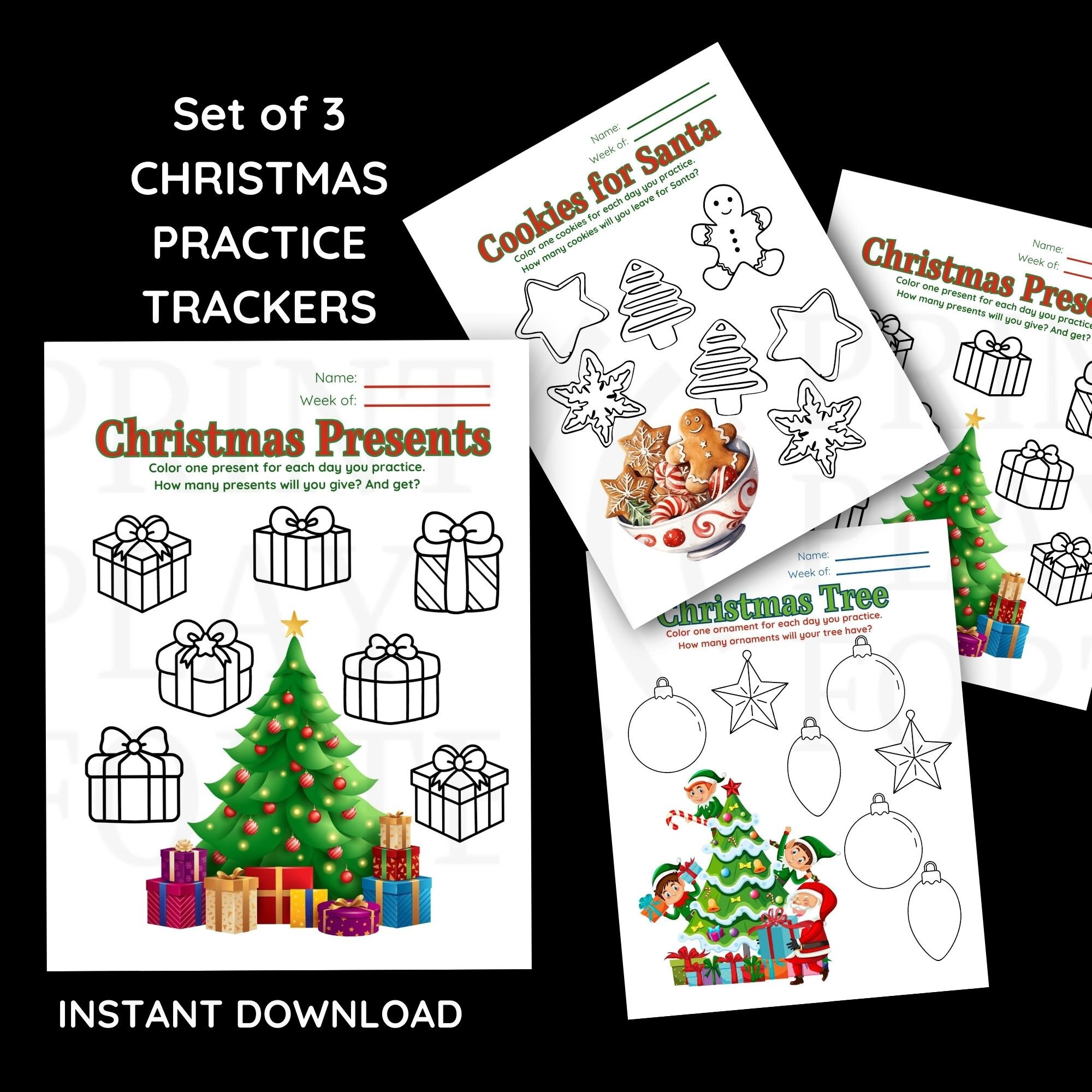 Printable Christmas Music Practice Habit Trackers, Piano Lessons ...