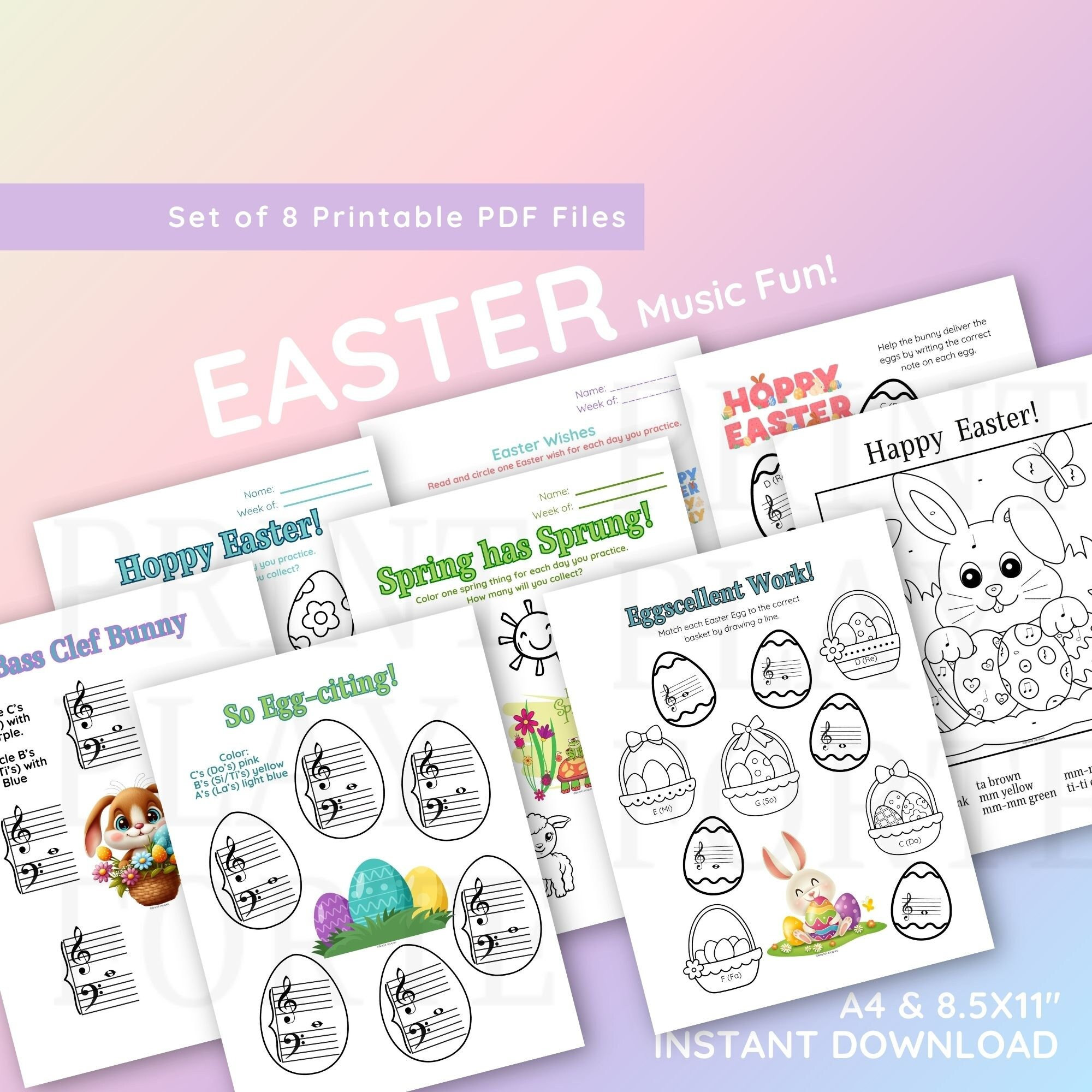 Printable Easter Music Learning Bundle, Easter Piano Lessons Preschool ...