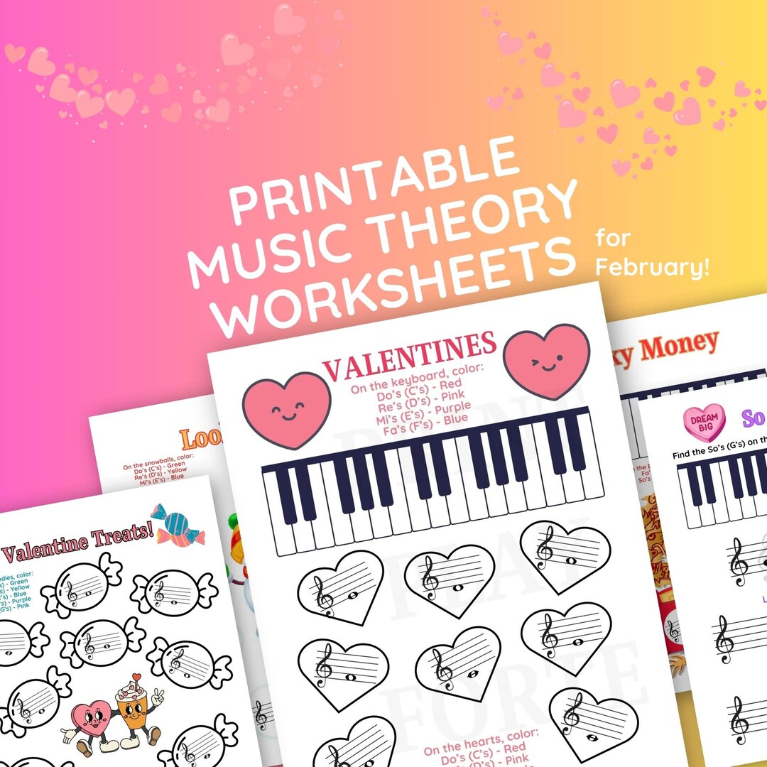 Printable February Music Theory Worksheets, Piano Lessons, Homeschool ...
