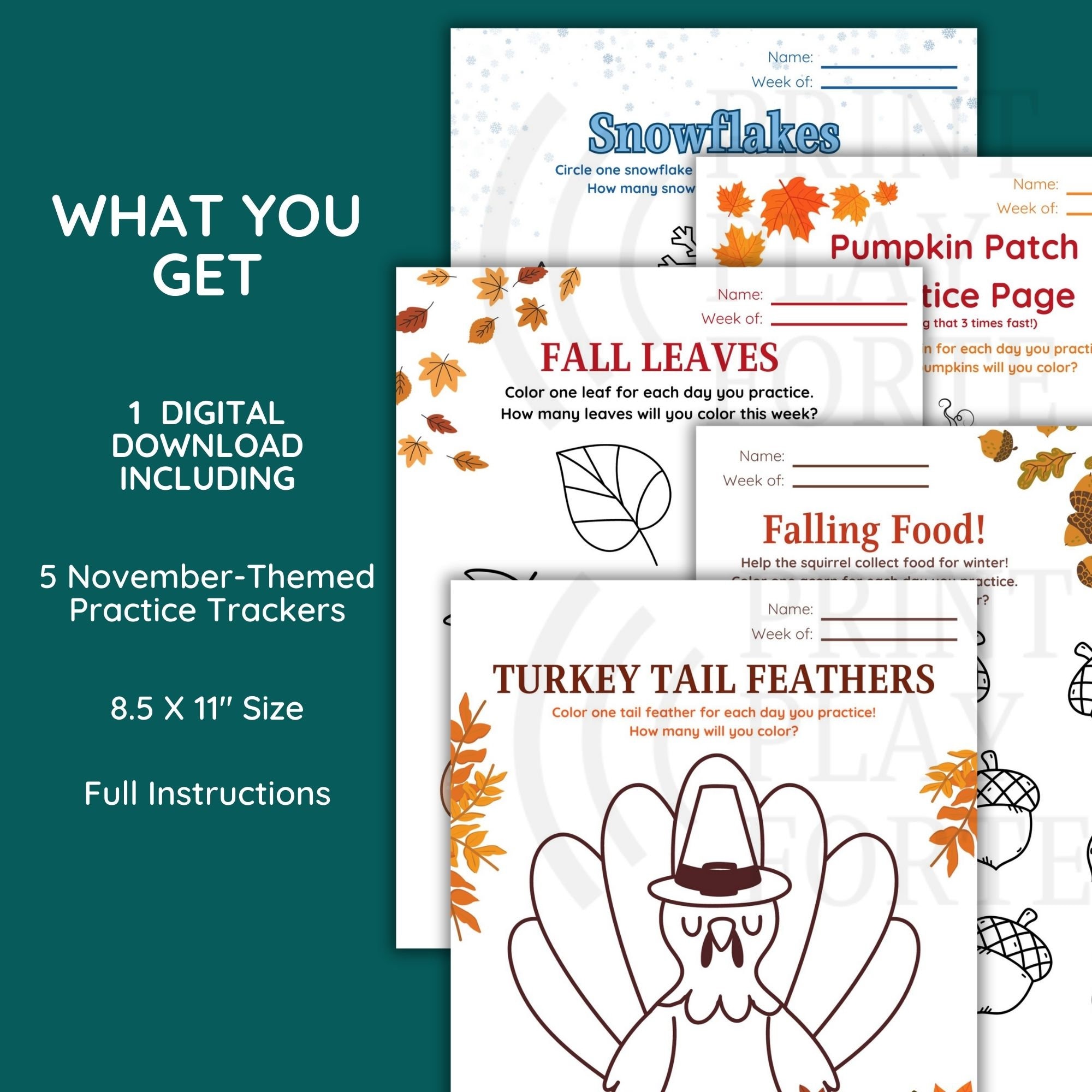 Fall Music Printable Practice Tracker, Printable November Practice ...