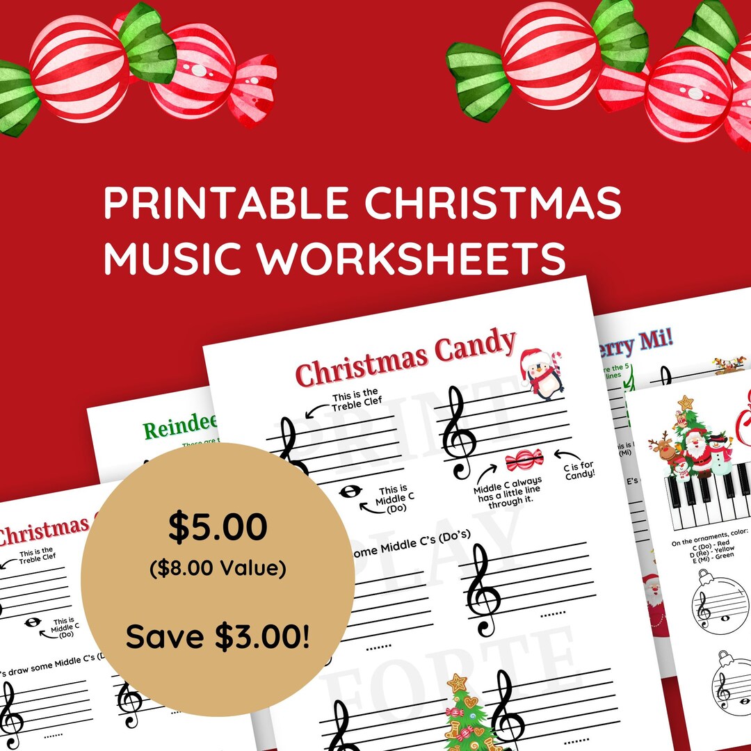 Printable Christmas Beginner Music Worksheets for Piano Lessons ...
