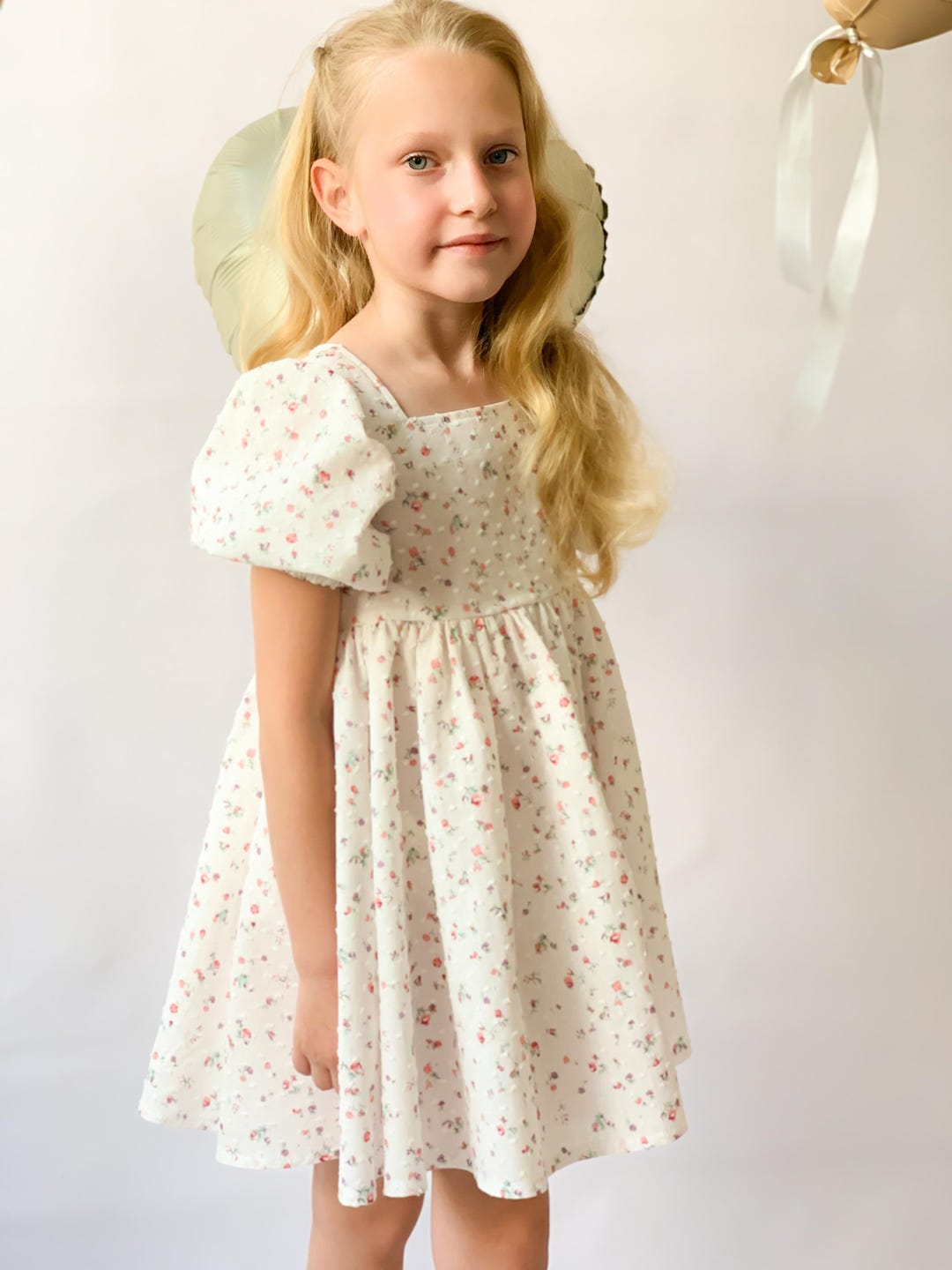 Girl's Puff Sleeve Dress PDF Sewing Pattern Raised Waist 80-116 Cm ...