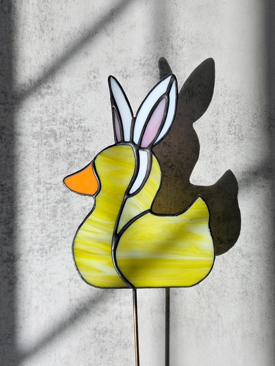 Stained Glass Bunny Duck Suncatcher Plant Stake Stained Glass Gift ...