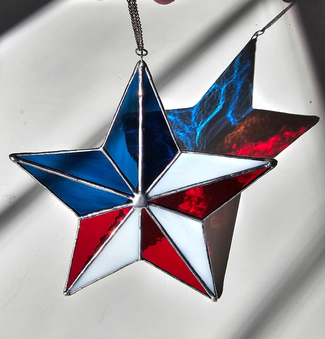 Patriotic Stained Glass Suncatcher Star Flag Stained Glass Gift ...