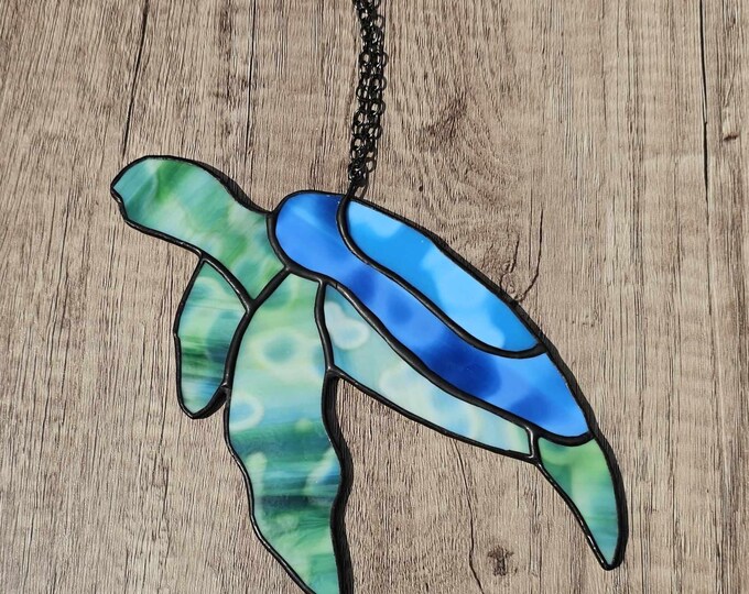 Turtle Stained Glass Suncatcher Stained Glass T Art T Turtle Art Etsy
