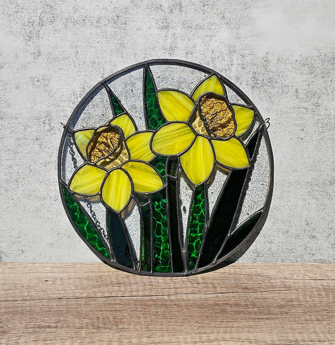 Daffodil Stained Glass Suncatcher Flower Stained Glass Gift Stained ...