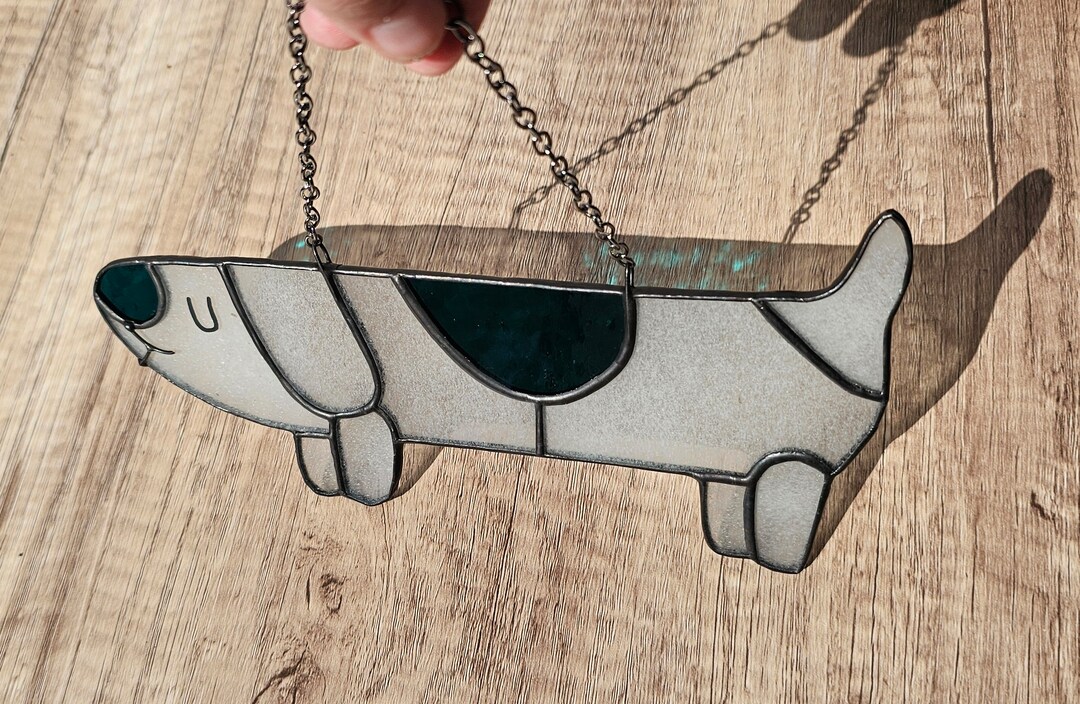 Ready to Ship Glow in the Dark Long Dog Stained Glass Suncatcher Bluey ...