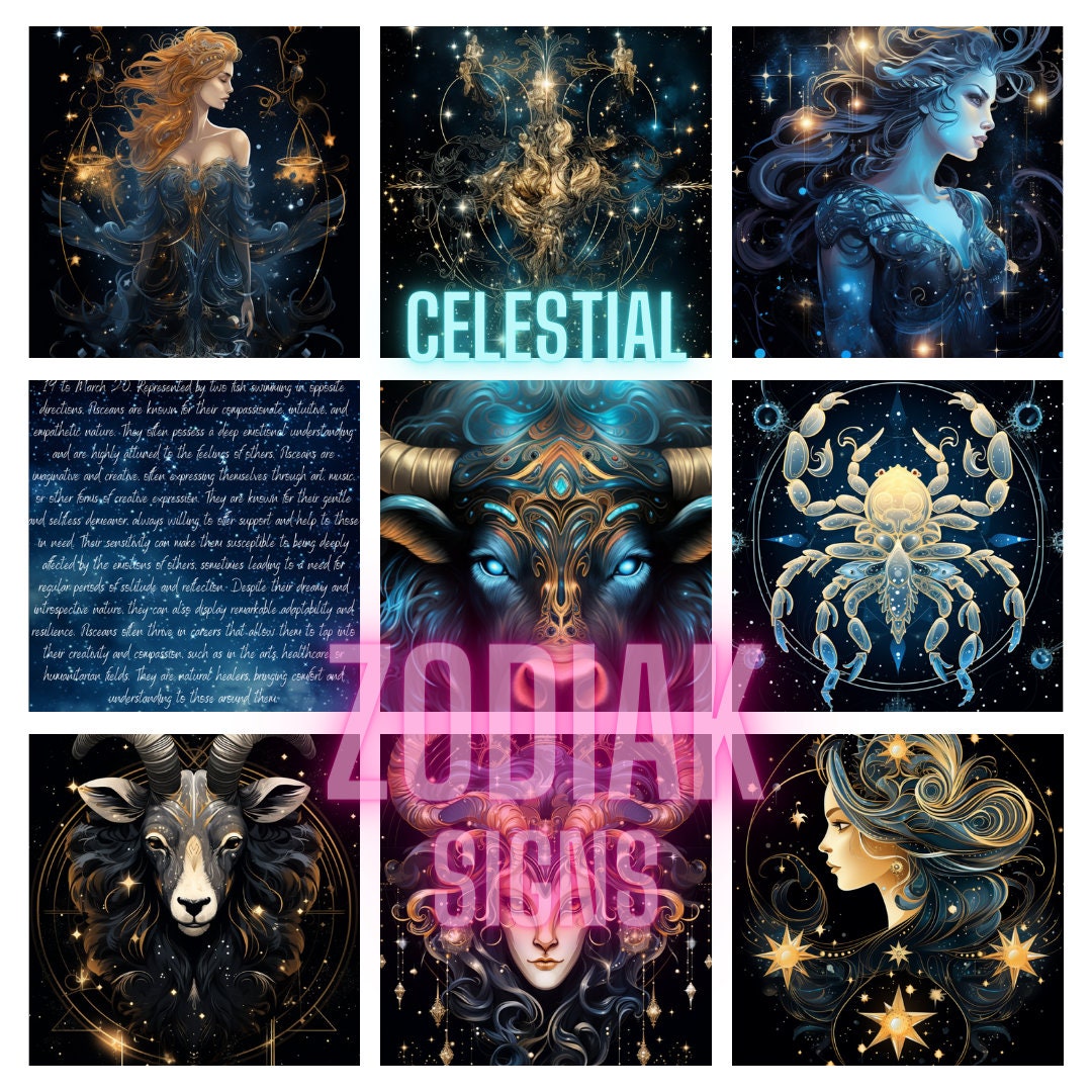 Zodiac Signs, Celestial, Horoscope, Zodiac, - Etsy
