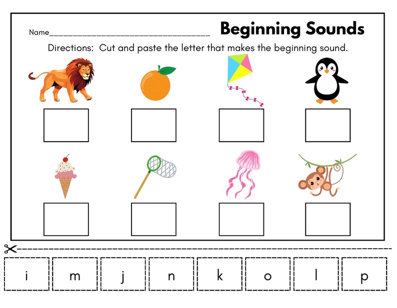 A-Z Beginning Sounds Cut & Paste Worksheets - Etsy