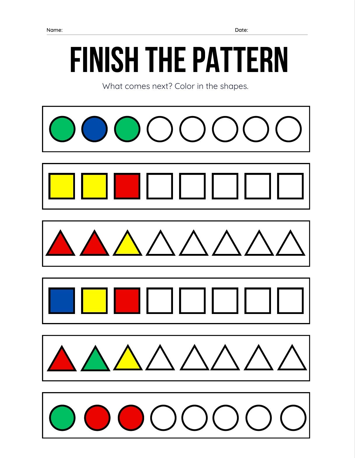 Finish the Pattern Worksheets - Etsy