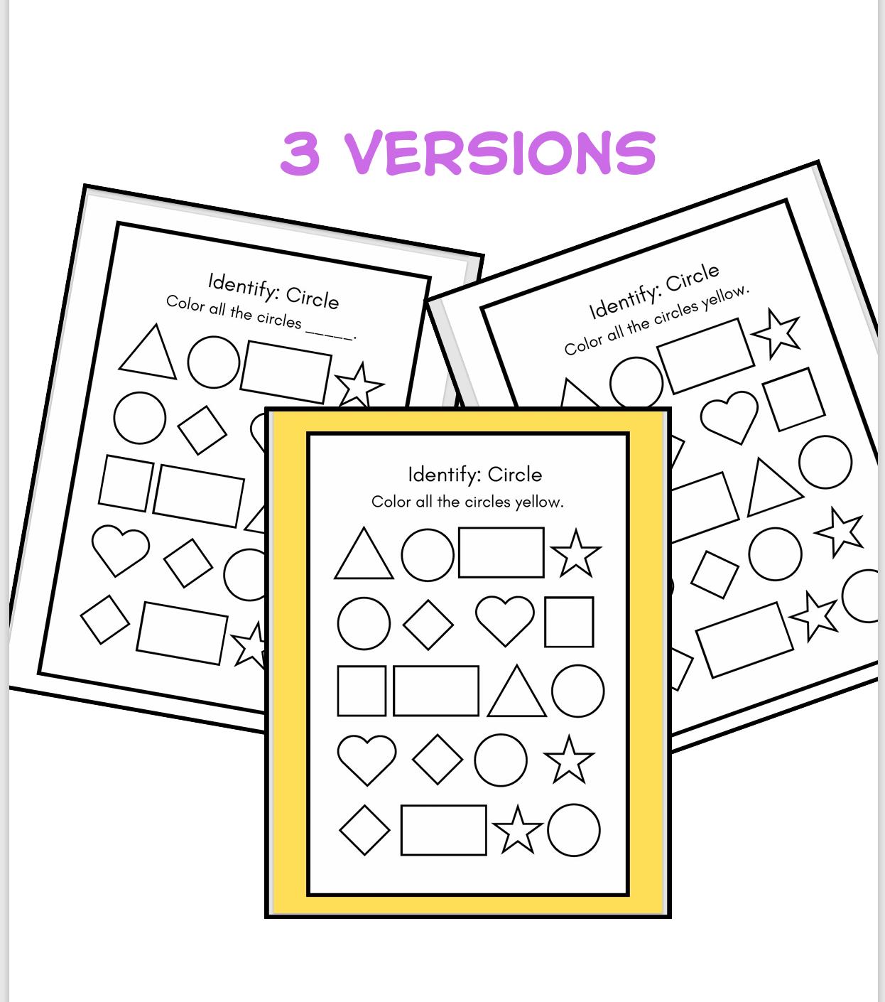 3 Versions Color the Shapes No-prep Worksheets - Etsy