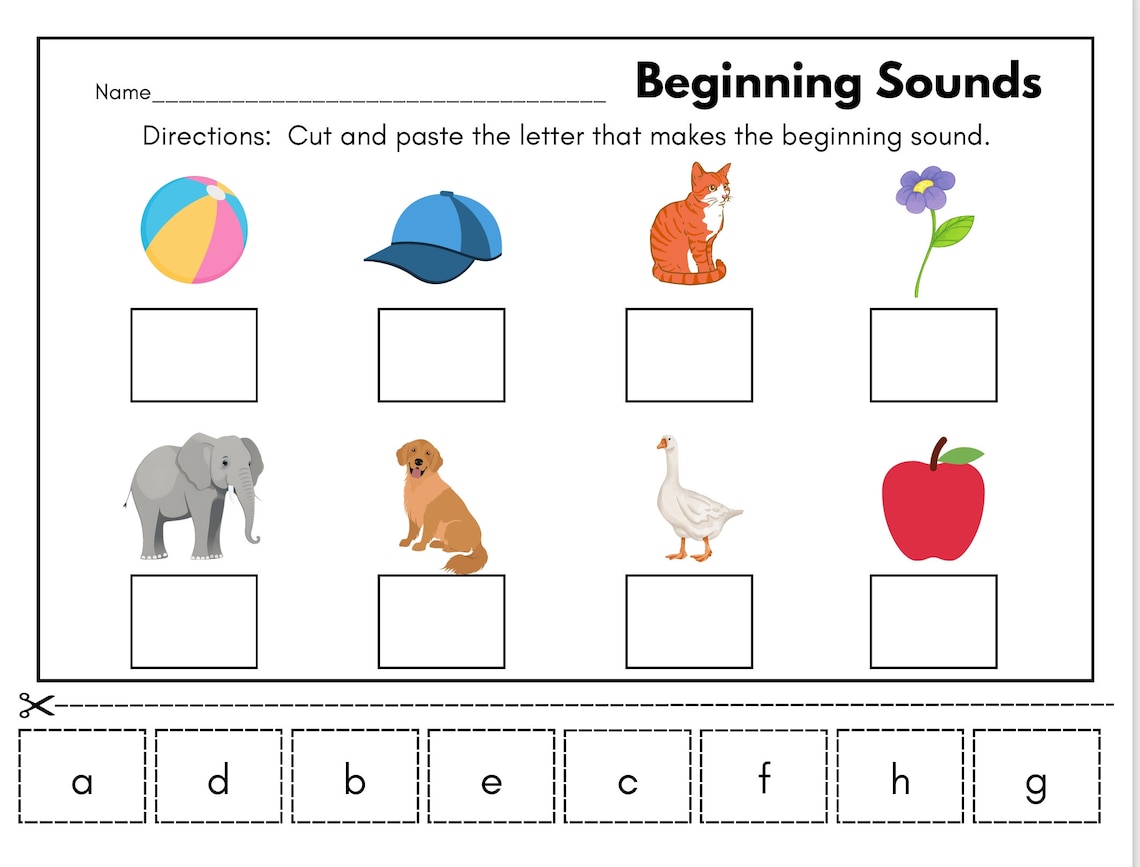 A-Z Beginning Sounds Cut & Paste Worksheets - Etsy