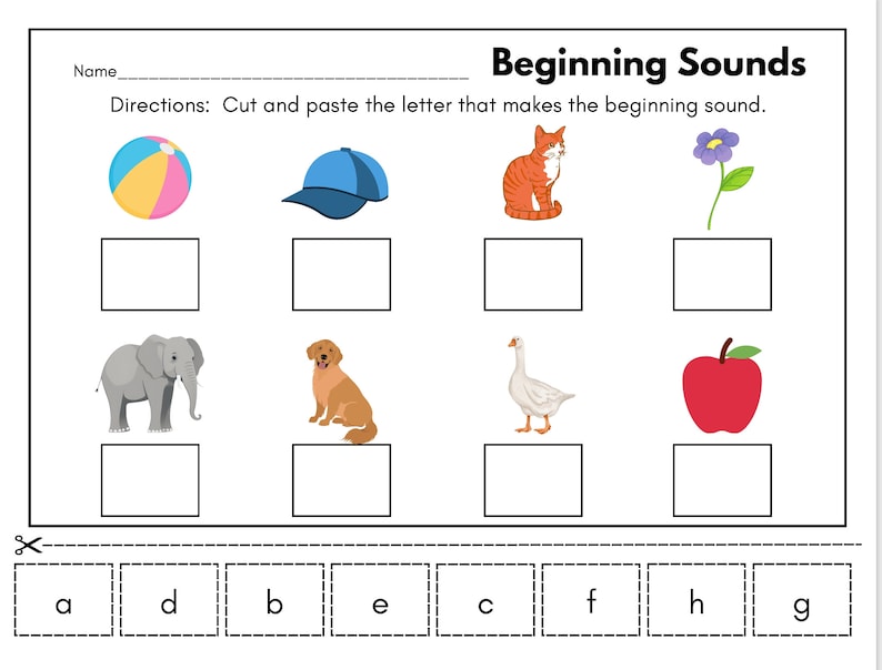 A-Z Beginning Sounds Cut & Paste Worksheets - Etsy