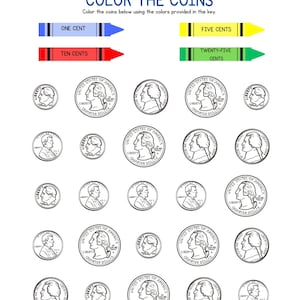 Color the Coins Worksheets - Etsy