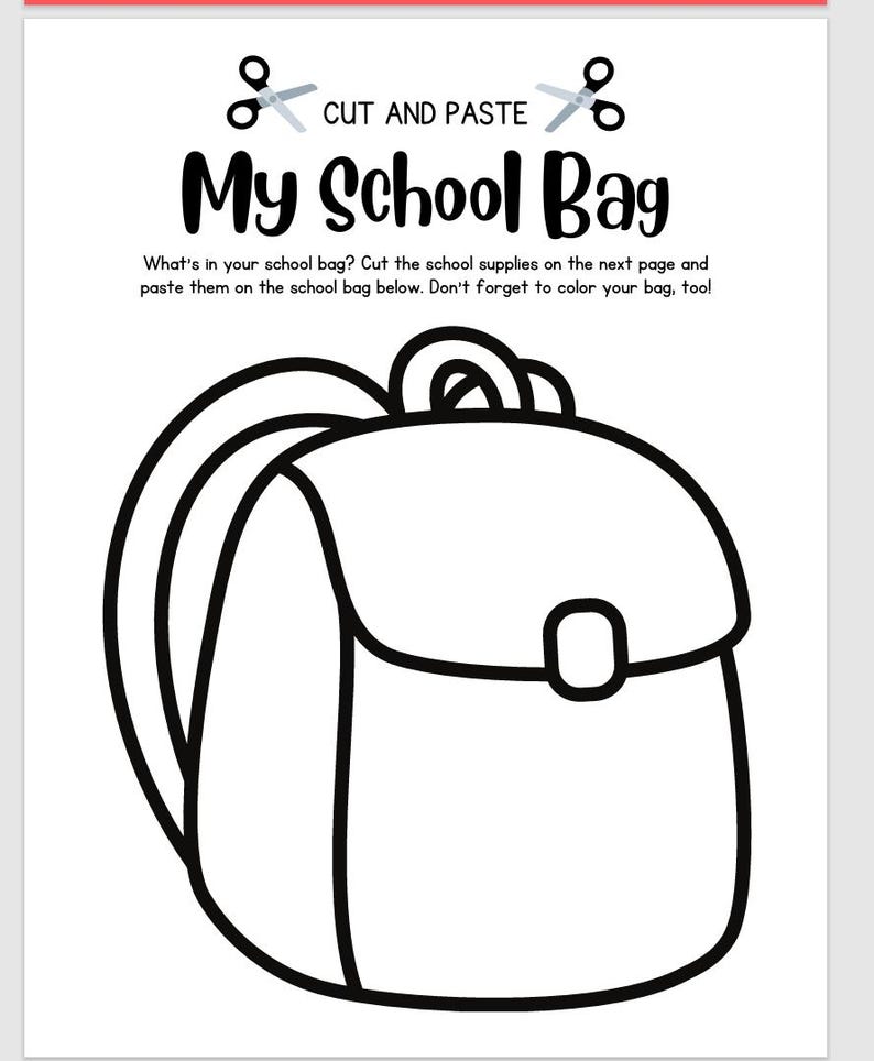 B/W and Color My Backpack Cut and Paste Worksheet - Etsy