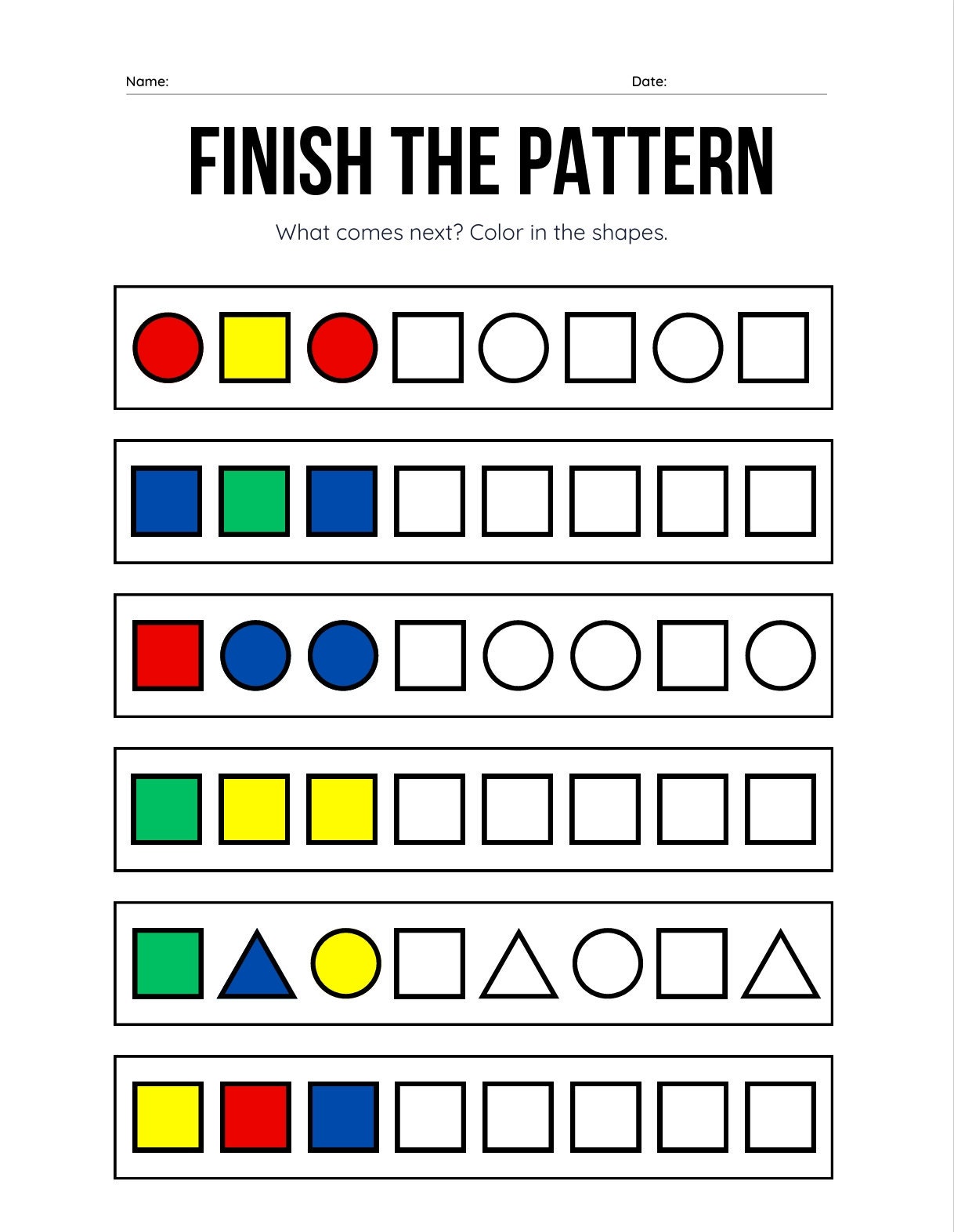 Finish the Pattern Worksheets - Etsy