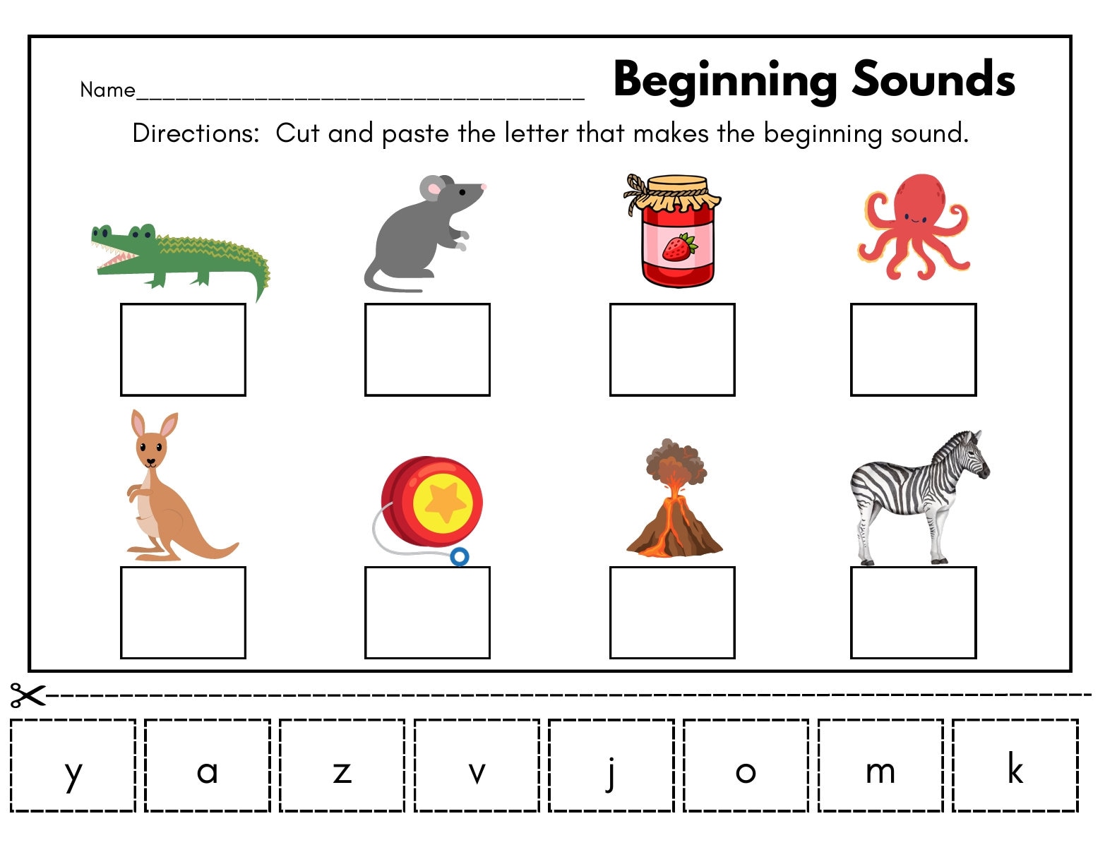 A-Z Beginning Sounds Cut & Paste Worksheets - Etsy