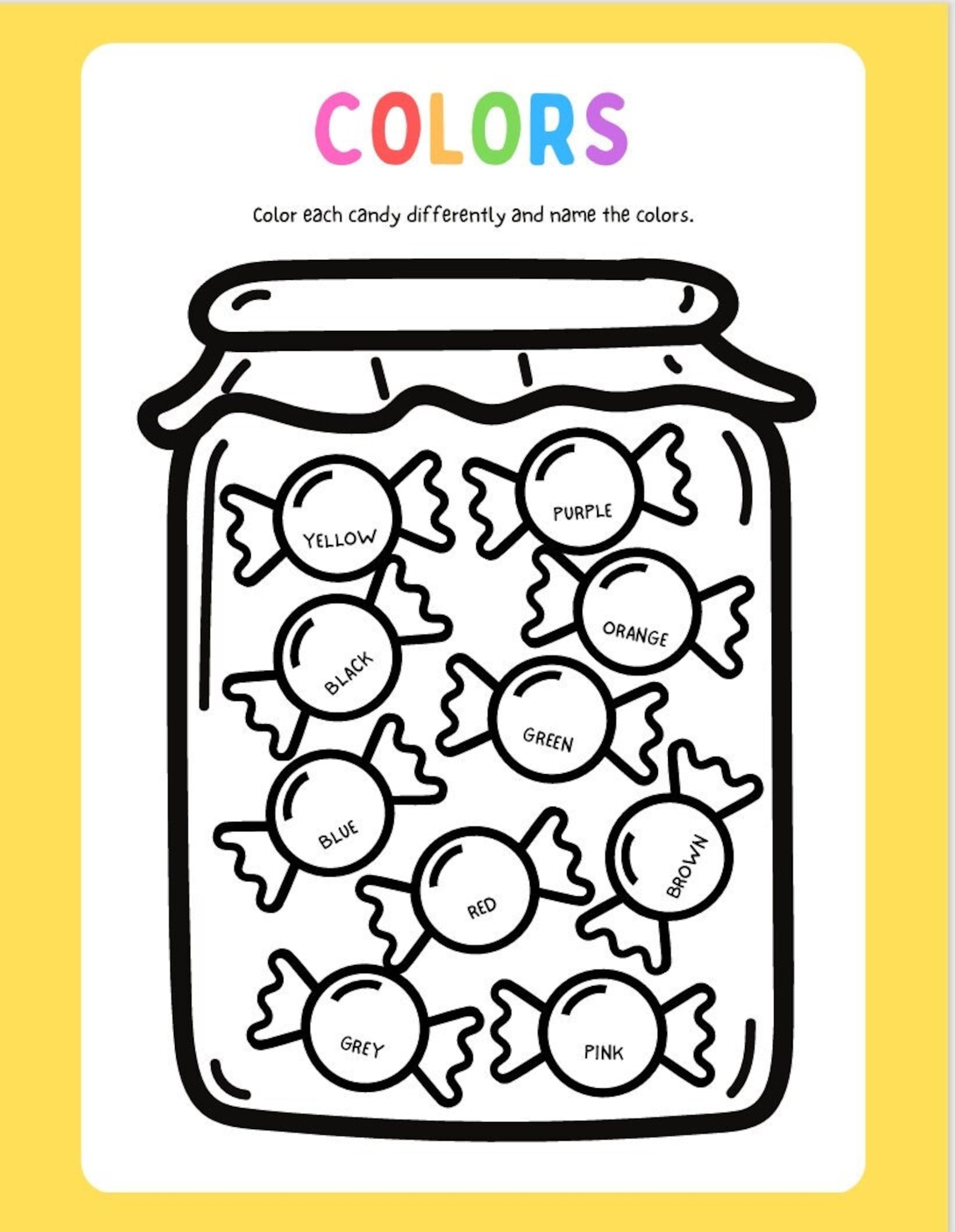 Color the Candy Worksheet - Etsy