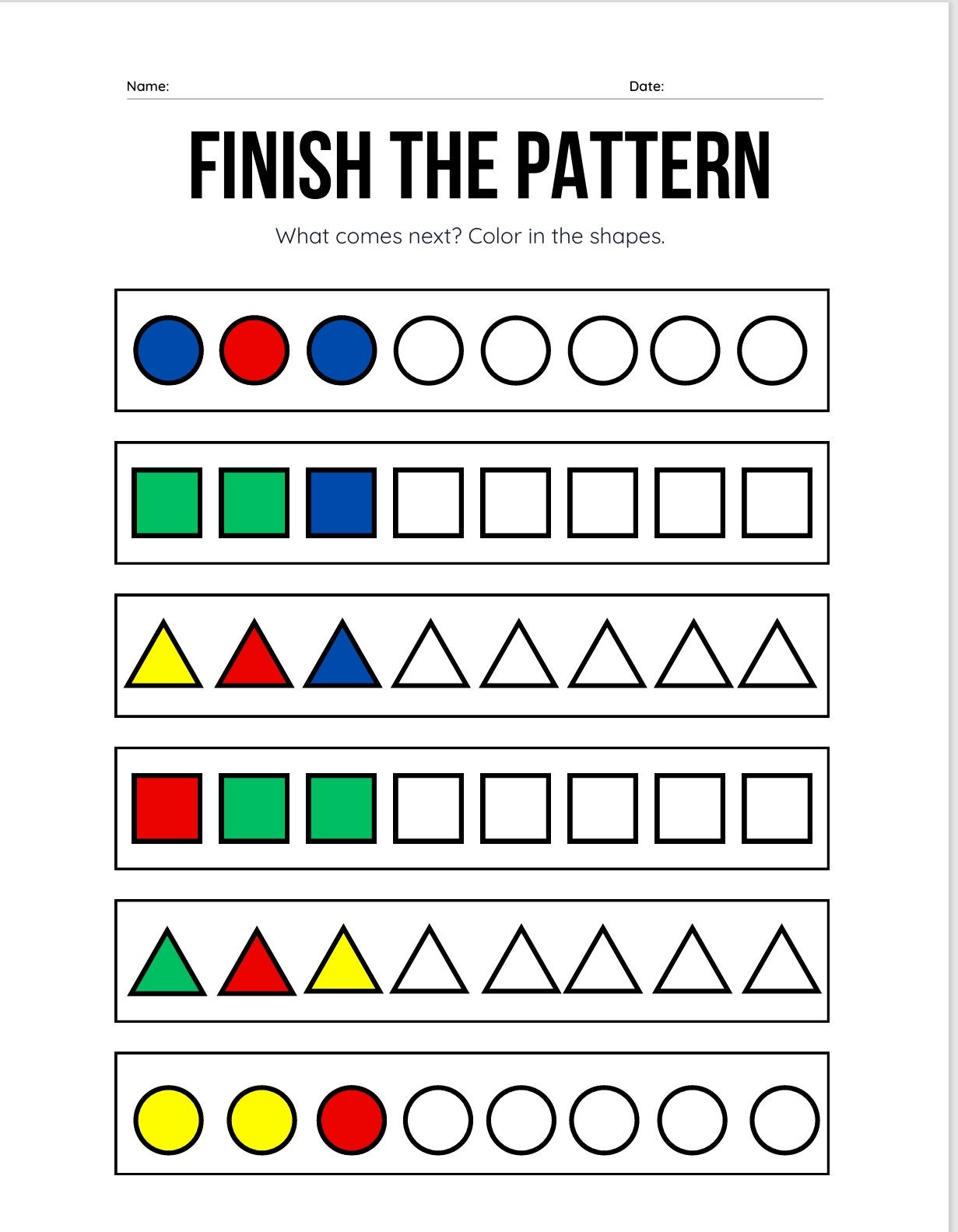 Finish the Pattern Worksheets - Etsy
