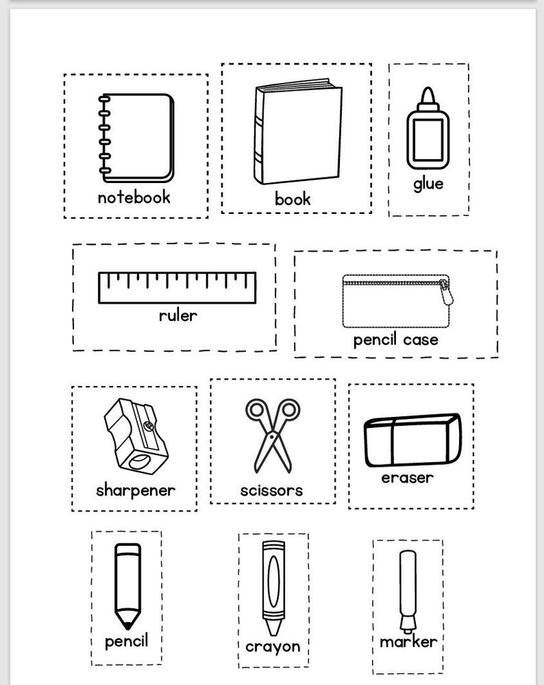 B/W and Color My Backpack Cut and Paste Worksheet - Etsy