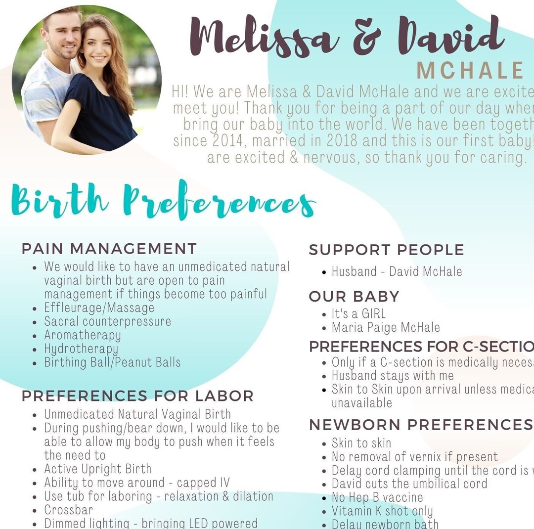 Personalized Birth Preferences, Photo Birth, Personalized ...