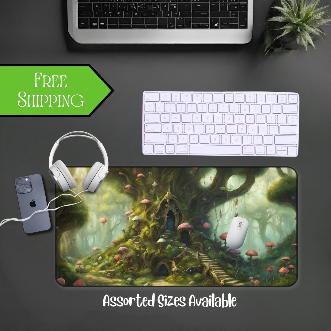 Fairy Treehouse Cottagecore Green Desk Mat, Desk Pad With Fantasy Tree ...