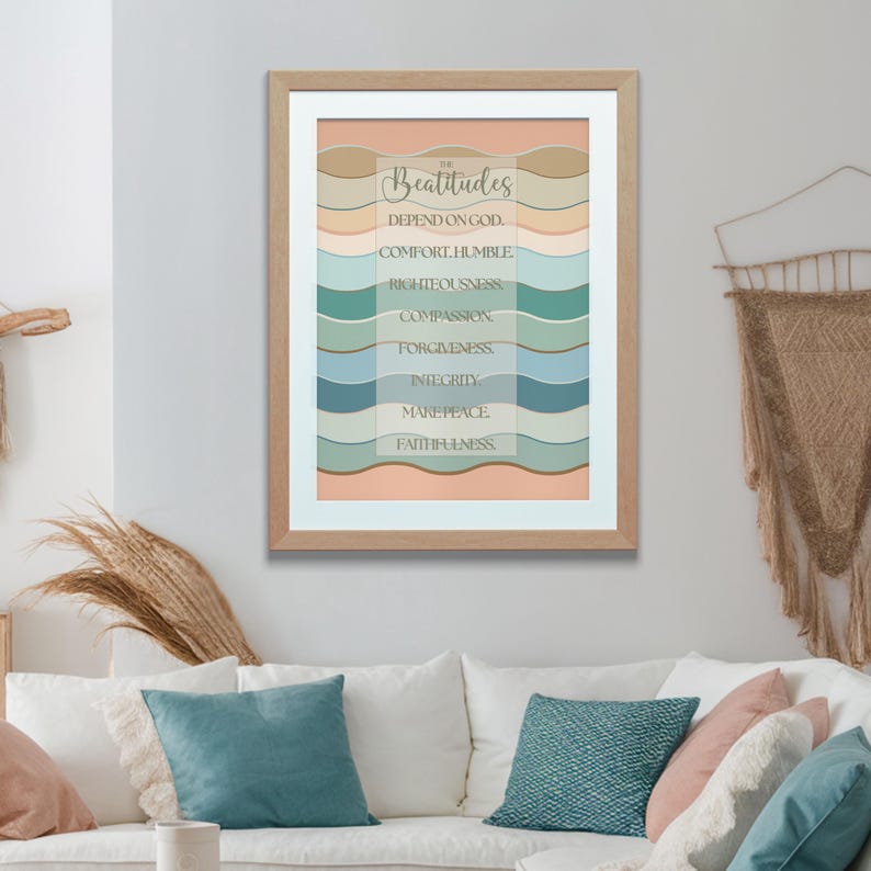 Christian Wall Art Beatitudes Poster Boho Coastal Decor Digital ...
