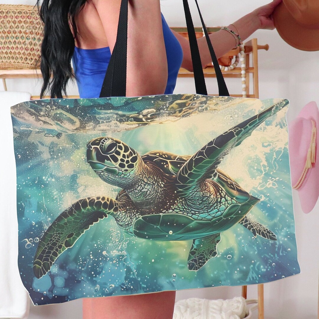Sea Turtle Oversized Tote Bag: Coastal Weekender Travel Bag - Etsy