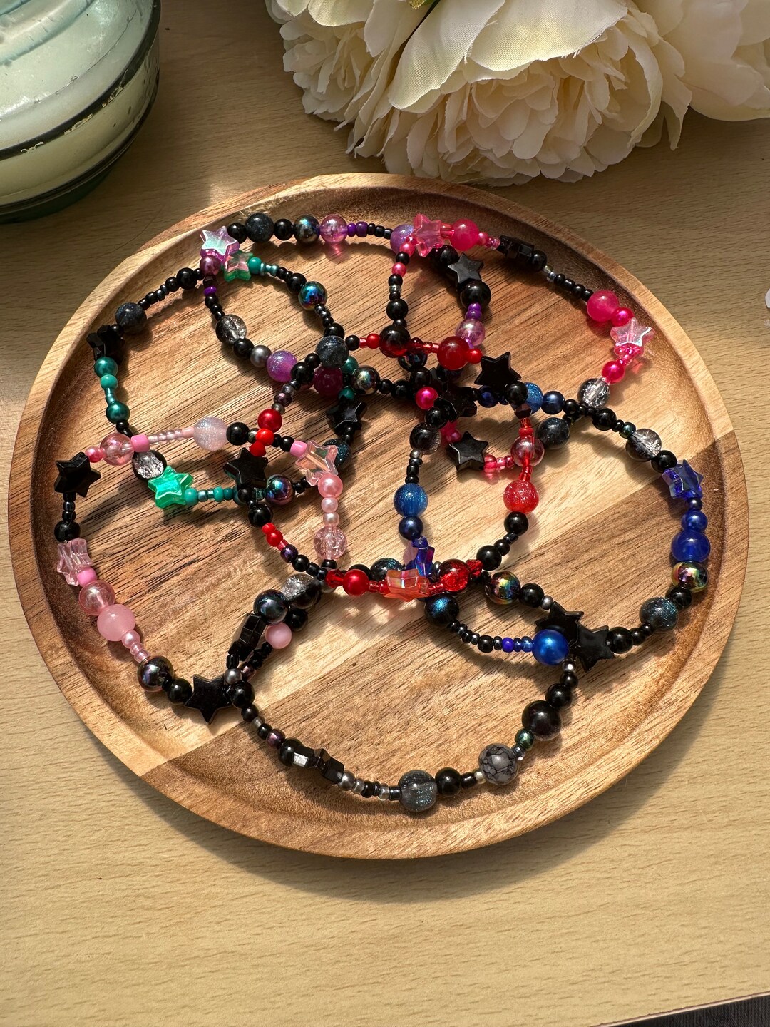 Alternative-style Black and Coloured Random Bead Friendship Bracelets ...