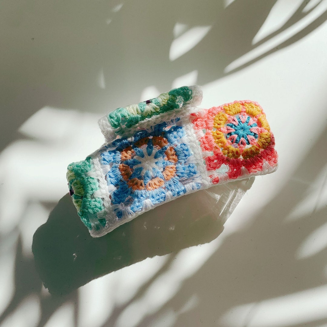 Velvet Claws Granny Square Crochet Covered Hair Claw With Velvet Travel ...