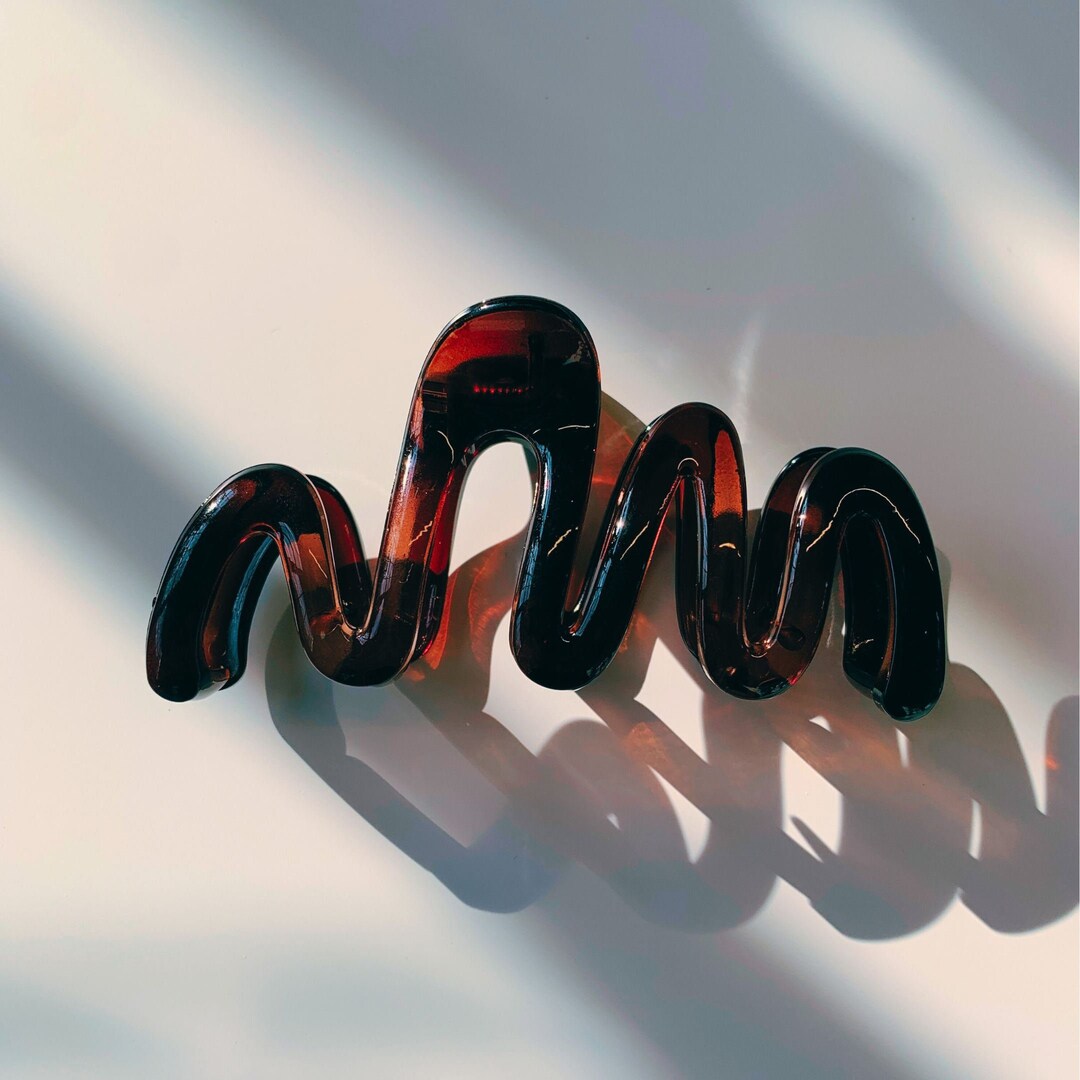 80s Squiggle Amber Hair Claw Clip With Velvet Travel Bag Pince ...