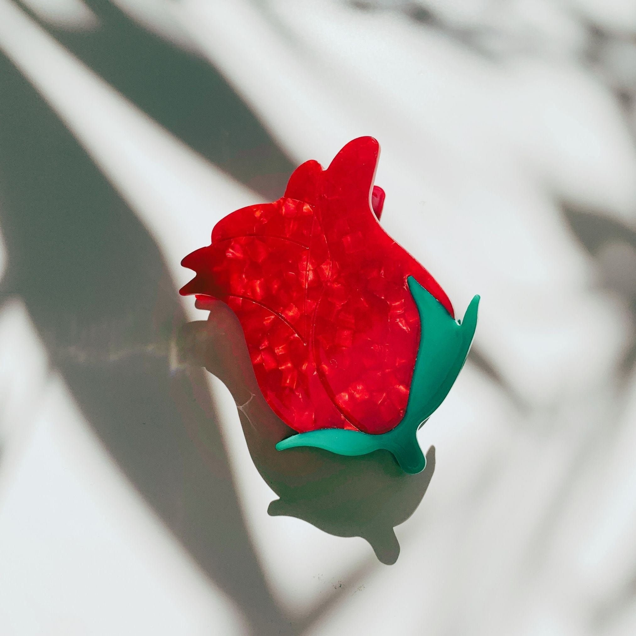 Velvet Claws Small Hair Clip in Velvet Travel Bag Red Rosebud Hair ...