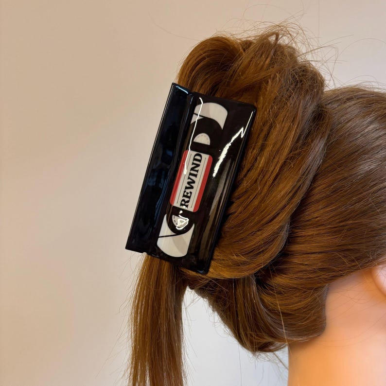 VHS Tape Hair Claw Be Kind Please Rewind | '80s '90s Cassette Claw Clip ...