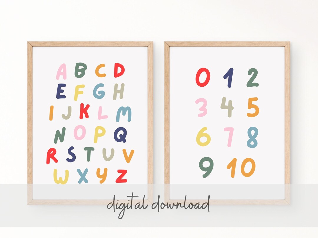 Set of 2 Printable Educational Posters Alphabet & Numbers Poster Kids ...