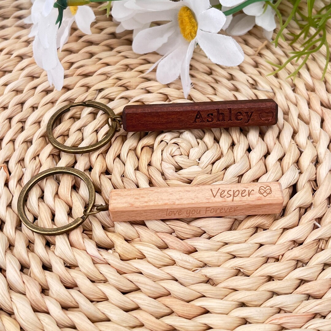 Custom Multi-faced Wooden Keychain | Handmade Engraved Walnut Keychain ...