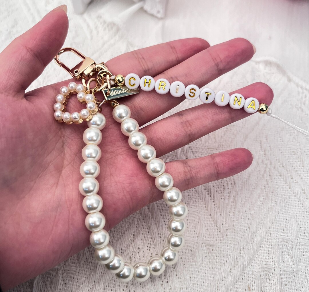 Customizable Seashell Pearl Keychain, Shiny Seashell Pearl Keyring ...